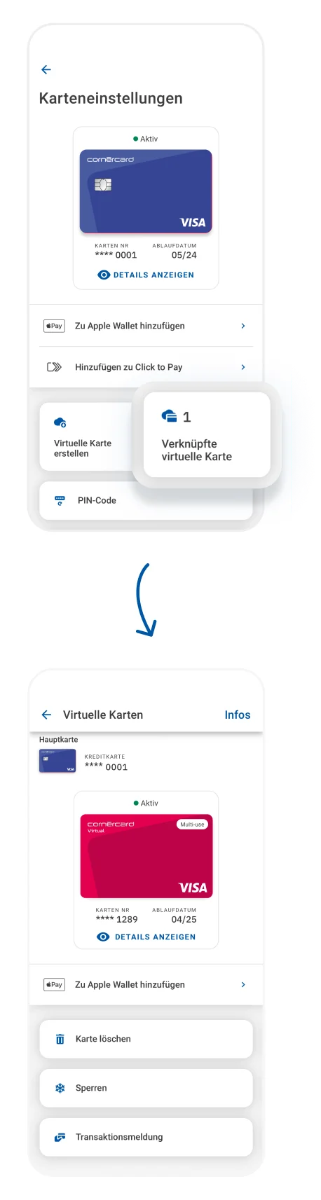 Wie kann ich virtuelle Karten über die iCornèr App erstellen? – Cornèrcard